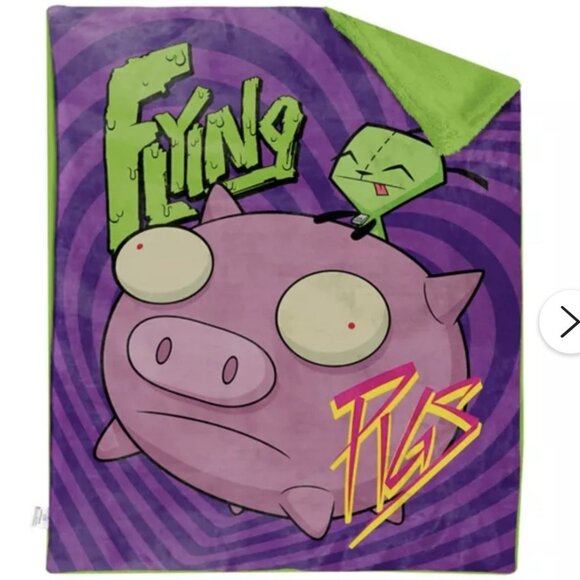 Invader Zim | Bedding | Invader Zim Flying Pigs Faux Fur Fleece Blanket ...